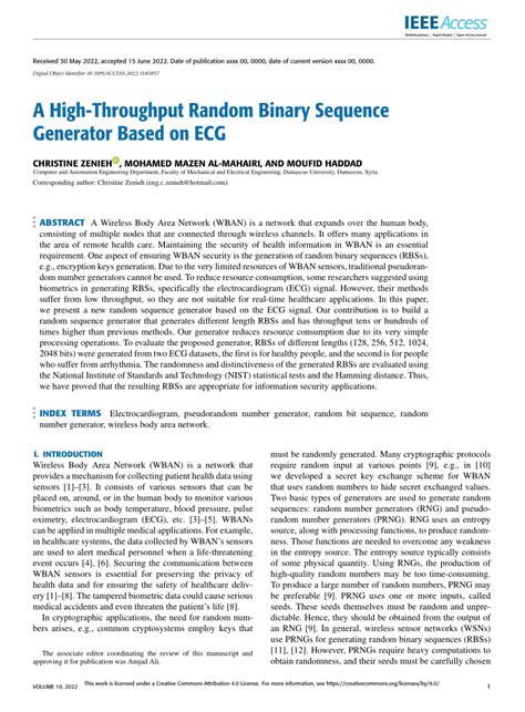 Pdf A High Throughput Random Binary Sequence Generator Based On Ecg