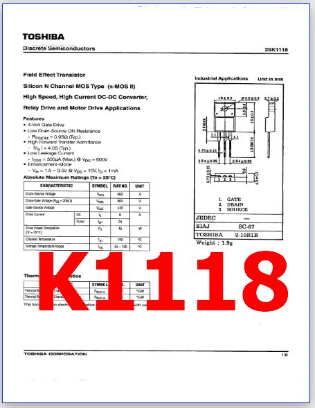 K1118 Datasheet - N-Ch, 600V, 6A, MOSFET - 2SK1118