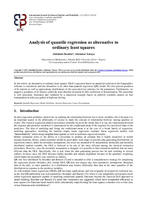 Pdf Analysis Of Quantile Regression As An Alternative To Multiple Linear Regression A Case