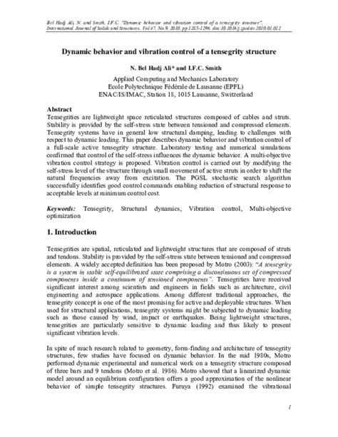 Pdf Dynamic Behavior And Vibration Control Of A Tensegrity Structure