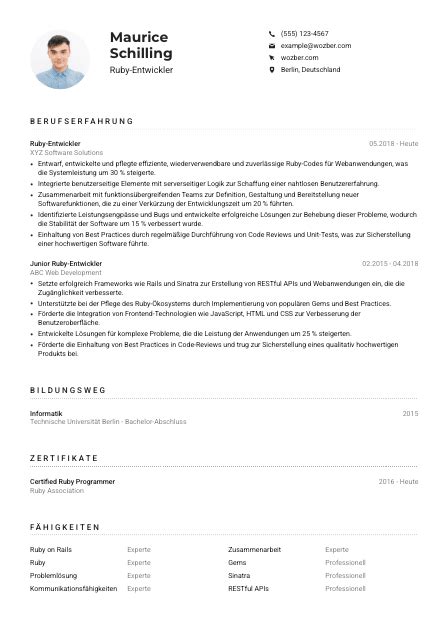 Lebenslauf Muster Für Ruby Entwickler In