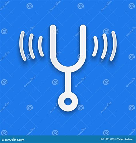 Paper Cut Musical Tuning Fork For Tuning Musical Instruments Icon Isolated On Blue Background