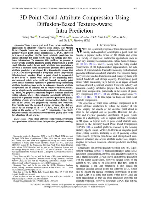 3d point cloud attribute compression using diffusion based texture aware intra prediction pdf