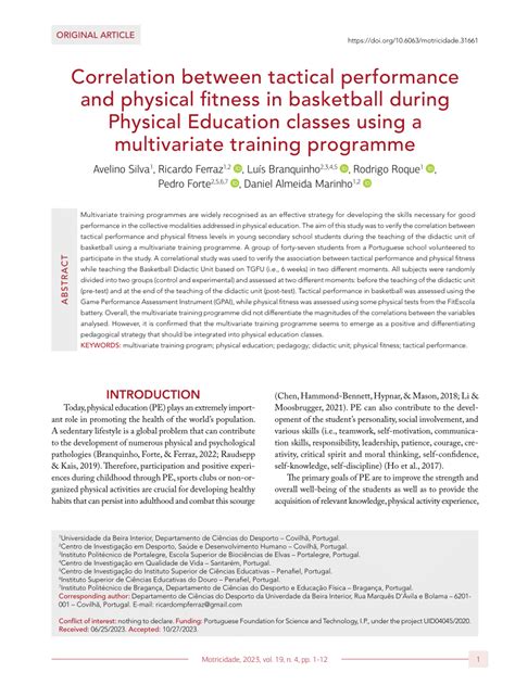 Pdf Correlation Between Tactical Performance And Physical Fitness In Basketball During
