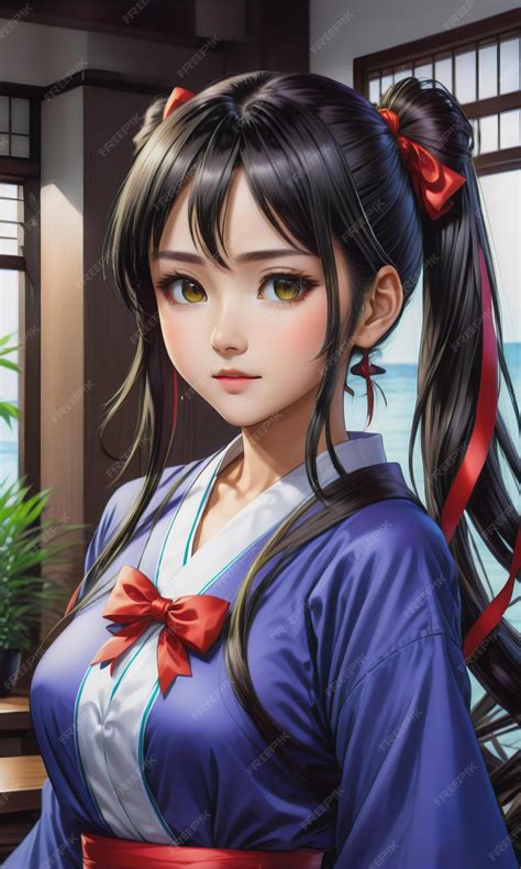 Premium Photo A Beautiful Anime Girl Long Hair With Ribbon