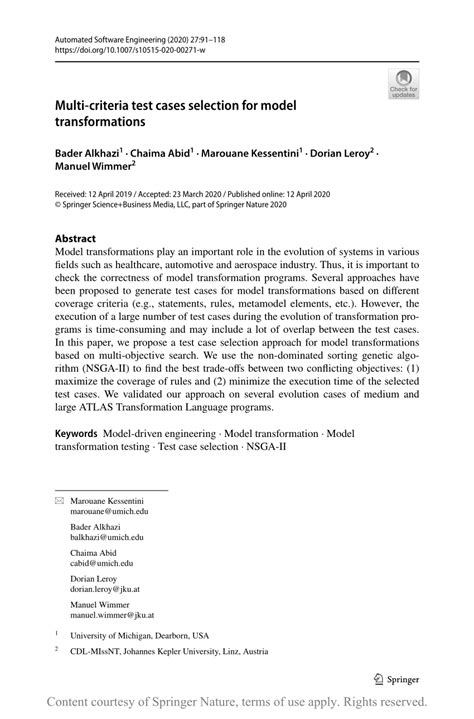 Multi Criteria Test Cases Selection For Model Transformations Request Pdf