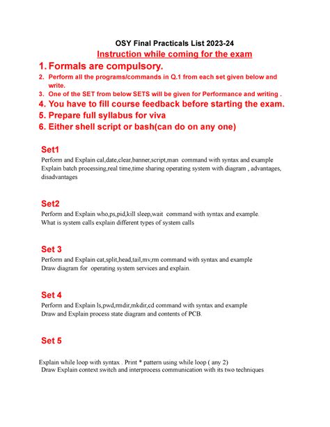 Osy Practical Osy Final Practicals List 2023 Instruction While