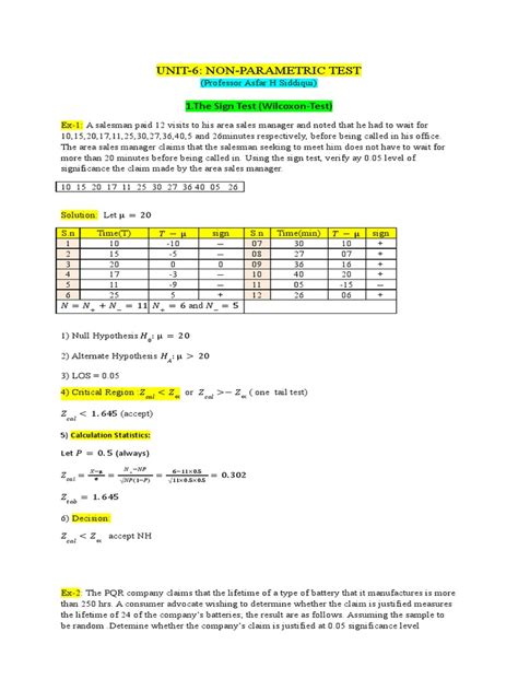 Unit 6 Non Parametric Test Pdf Statistical Hypothesis Testing Statistical Significance