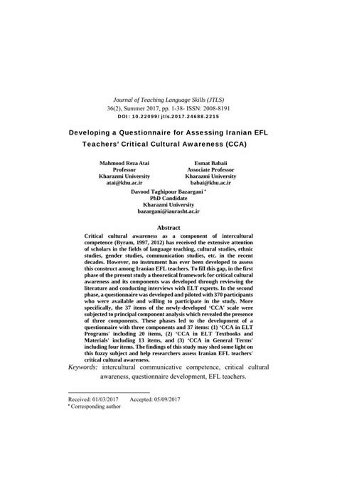 Pdf Developing A Questionnaire For Assessing Iranian Efl Jtlsshirazuacirarticle4178