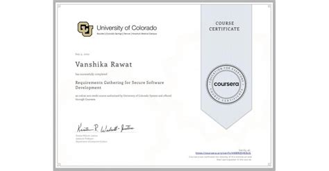 Vanshika Rawat On Linkedin Completion Certificate For Requirements Gathering For Secure Software