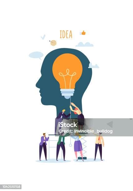 전구를 창의적인 아이디어 상상력 혁신 개념 비즈니스 사람들이 문자 새 프로젝트에 협력 벡터 일러스트 레이 션 아이디어에 대한 스톡 벡터 아트 및 기타 이미지 Istock