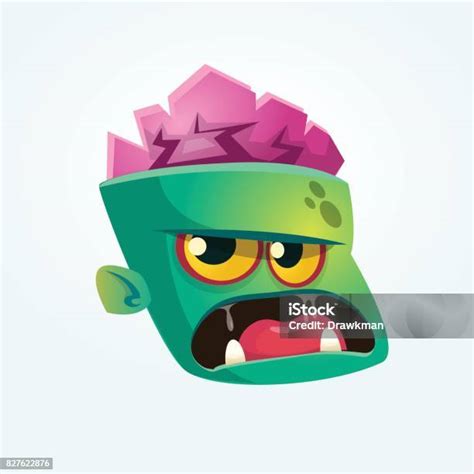 귀여운 좀비 머리 만화 캐릭터 좀비으 르 렁 거리 및 벡터 일러스트 레이 션을 고 함 고딕 양식에 대한 스톡 벡터 아트 및 기타 이미지 고딕 양식 공포 무서움 공휴일