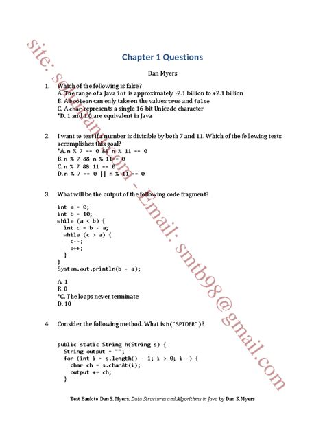 Test Bank Chapter 1 Questions For Data Structures And Algorithms Cs101