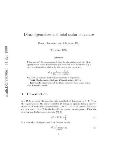 Dirac Eigenvalues And Total Scalar Curvature Mathematik