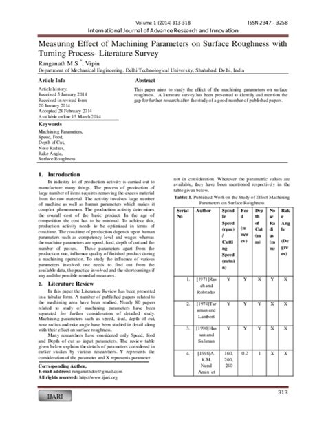 Pdf Measuring Effect Of Machining Parameters On Surface Roughness