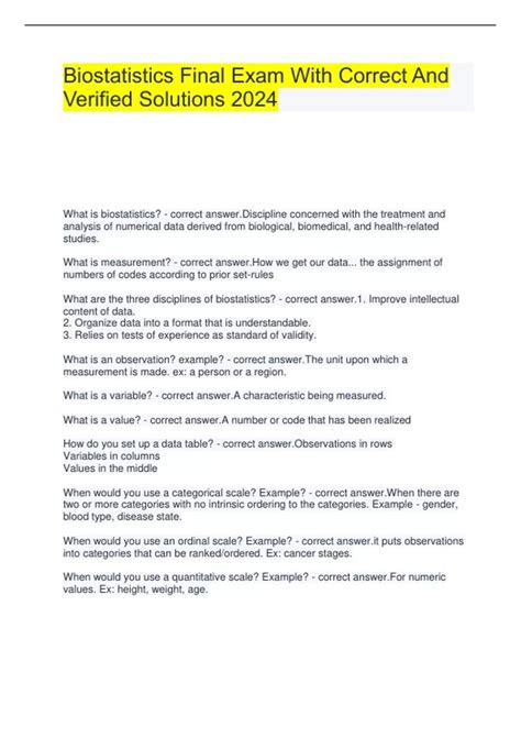 Biostatistics Final Exam With Correct And Verified Solutions Biostatistics Stuvia US