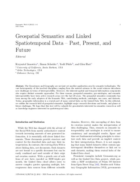 Pdf Geospatial Semantics And Linked Spatiotemporal Datapast Present And Future