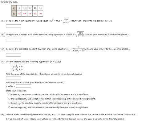 Solved Consider The Data A Compute The Mean Square Error