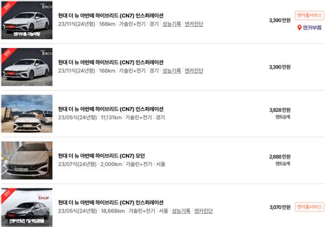 아반떼 중고차 가격 Cn7 Ad Md Hd 신형 중고 시세표
