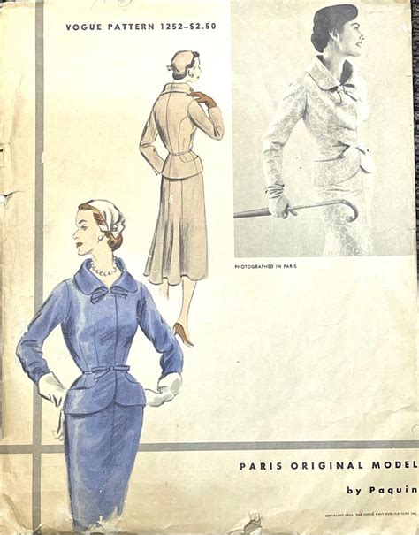 Vogue Pattern No 1252 Paris Original Model By Paquin 1954 Suit Dress