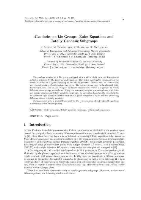 Pdf Geodesics On Lie Groups Euler Equations And Totally Geodesic