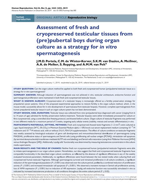 Pdf Assessment Of Fresh And Cryopreserved Testicular Tissues From