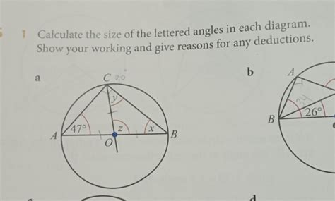 solved 1 calculate the size of the lettered angles in each diagram