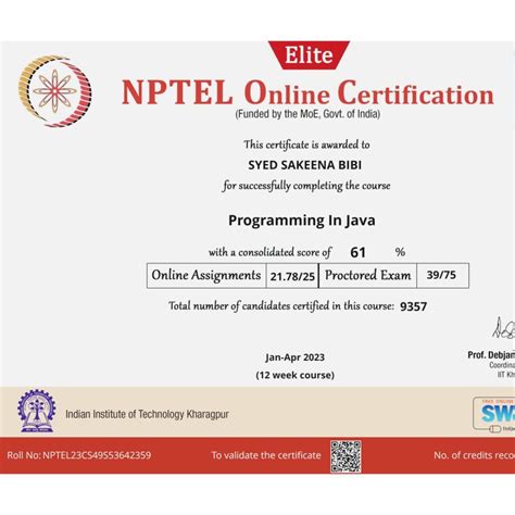 Syed Abdul Sakeenabibi On Linkedin Nptel Course Completed Certifications