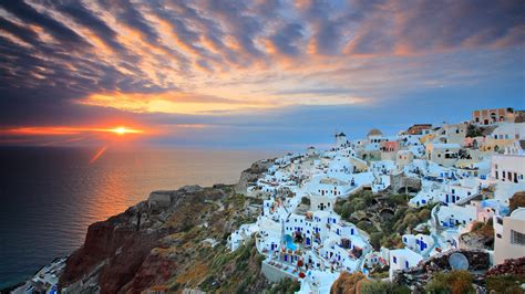 Sunset At Oia Village On Santorini Island Greece Windows Spotlight