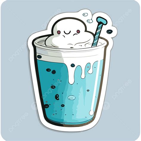 귀여운 음료수 스티커 일러스트 벡터 귀여운 액체 절연 물 만화 컵 스티커 디자인 상표 Png 일러스트 및 벡터 에 대한