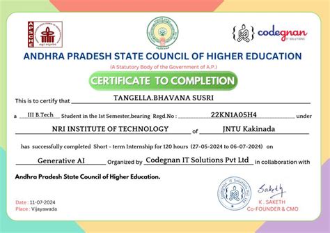 Bhavana Tangella On Linkedin This Certificate Of Nri Institute Of Technology Vijayawada Of Jntu…