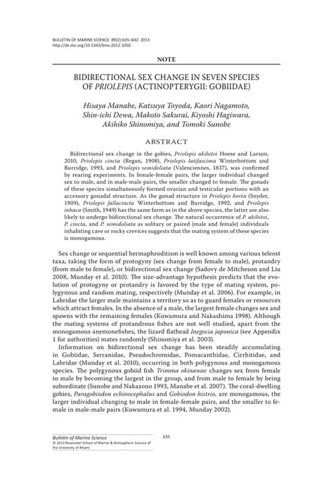 PDF Bidirectional Sex Change In Seven Species Of Priolepis Actinopterygii Gobiidae