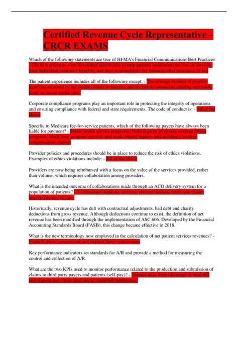 Certified Revenue Cycle Representative CRCR EXAMS Complete Solution Certified Revenue Cycle