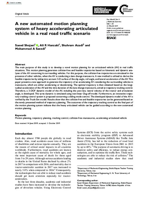 Pdf A New Automated Motion Planning System Of Heavy Accelerating Articulated Vehicle In A Real