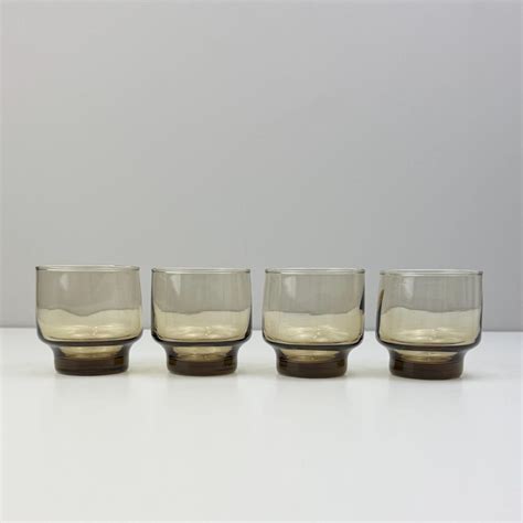 Vintage Smoked Old Fashioned Glasses Stackable Libby Tawny Accent