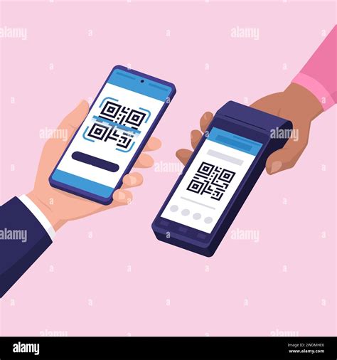 QR Code Payment Retailer Holding A POS Machine And Customer Scanning The QR Code Stock Vector