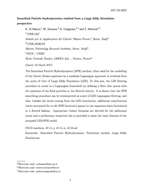 pdf smoothed particle hydrodynamics method from a large eddy