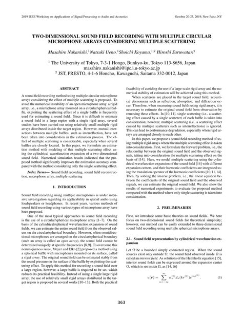 Pdf Two Dimensional Sound Field Recording With Multiple Circular Microphone Arrays Considering