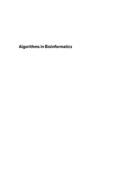 Solution Algorithms In Bioinformatics Theory And Implementation