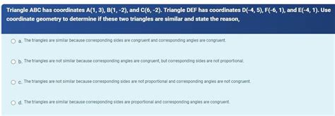 Triangle Abc Has Coordinates A 1 3 B 1 2 And C 6 2 Triangle Def H