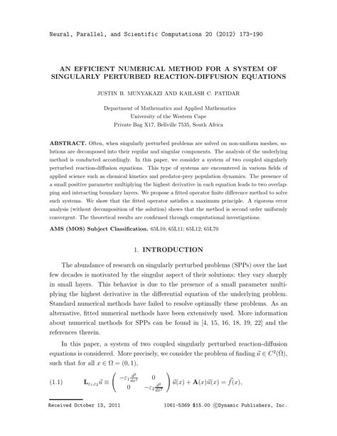 Pdf An Efficient Numerical Method For A System Of Singularly Perturbed Reaction Diffusion