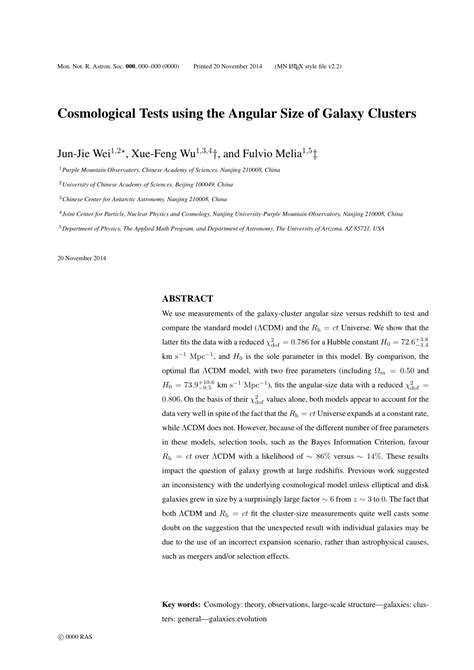 Pdf Cosmological Tests Using The Angular Size Of Galaxy Clusters