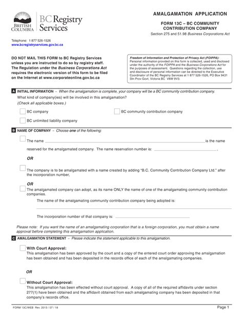 Fillable Online Form 13c Bc Community Contribution Company Fax Email Print Pdffiller