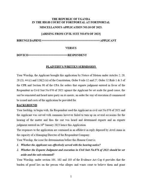 Submission On Setting Aside Exparte Pdf Lawsuit Judgment Law