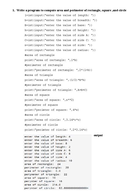 Python File Vishu 1 Write A Program To Compute Area And Perimeter