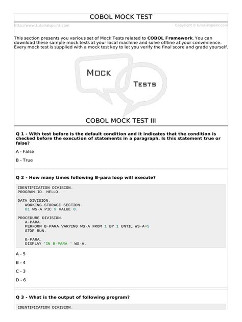 Cobol Mock Test Iii Pdf Computer File Software