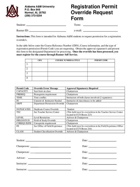 Aamu Override Form Complete With Ease Airslate Signnow