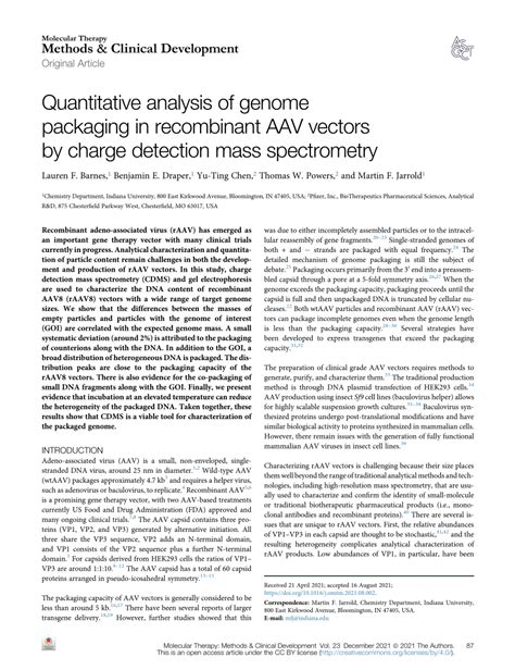 Pdf Quantitative Analysis Of Genome Packaging In Recombinant Aav Vectors By Charge Detection