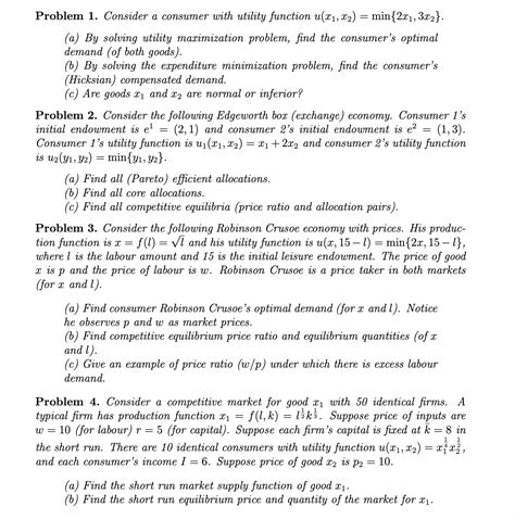 problem 1 ﻿consider a consumer with utility function