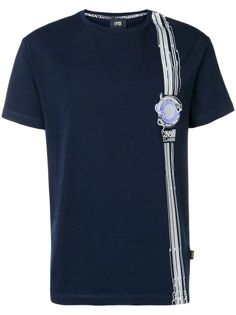 Cavalli Class Logo Print T Shirt Blue